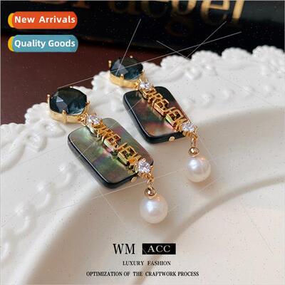 lver pin zircon pearl long tassel square earrings lerary ret