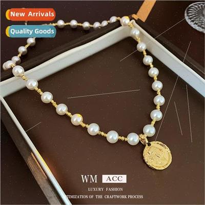 Electroplating portra round card pearl necklace vintage hund