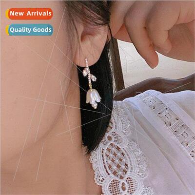 mple sweet bell orchid pearl earrings female summer new nich