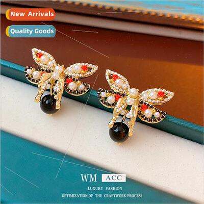 Earrings silver pin wh diamond butterfly pearl earrings vint