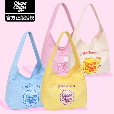 正品卡通珍宝珠CHUPACHUPS小众帆布单肩包学生书包大容量托特包袋
