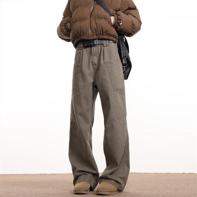 0123Start 复古美拉德棕色工装裤男女宽松美式咖啡色休闲直筒裤