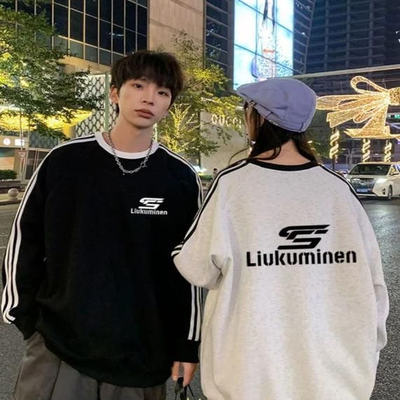 美式运动风字母印花卫衣男女