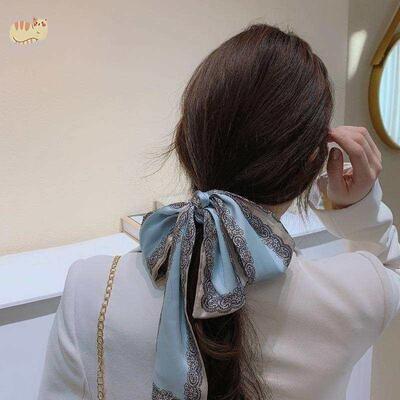 French Style Houndstooth Silk Scarf Hair Band Retro Women