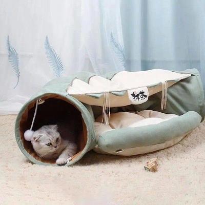 Cat Tunnel Bed Soft Cat Bed With Tunnel Foldable Pet Toys
