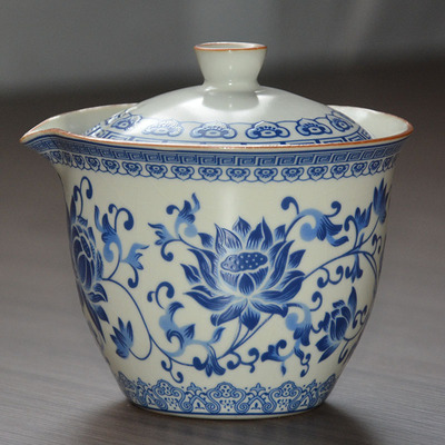 功夫单个家用汝窑二才盖碗苍岚