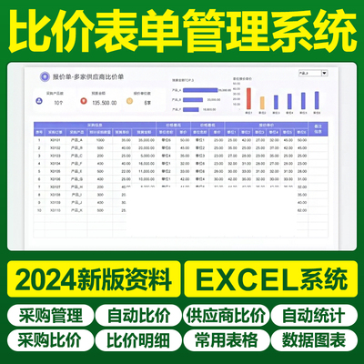 Excel比价单表格系统采购供应商材料报价单议标审定价格对比模板