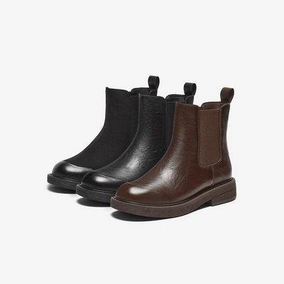 百思图2024冬季商场新款加绒拼接弹力切尔西烟筒靴女短靴W2555DD4