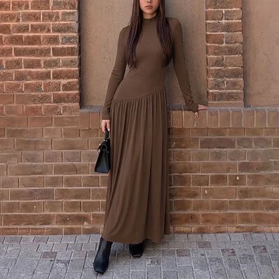 女秋冬法式半高领长袖收腰连衣裙