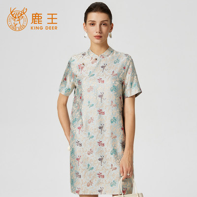 King Deer/鹿王夏季新款新中式气质显瘦旗袍女国风桑蚕丝连衣裙