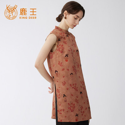 King Deer/鹿王香云纱提花连衣裙女新款时尚国风显瘦真丝中式长裙