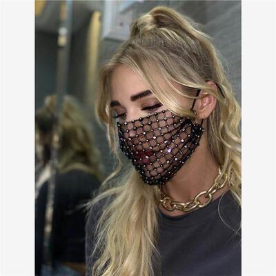 Rhinestone mesh red Tiktok mask Flashing diamond mesh decora