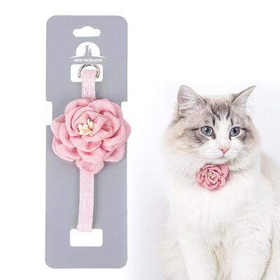 Pet Collar Solid Color Cat Necklace With Flower Adjustable B