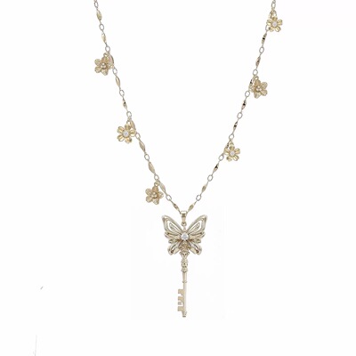 金色蝴蝶钥匙吊坠小众轻奢项链