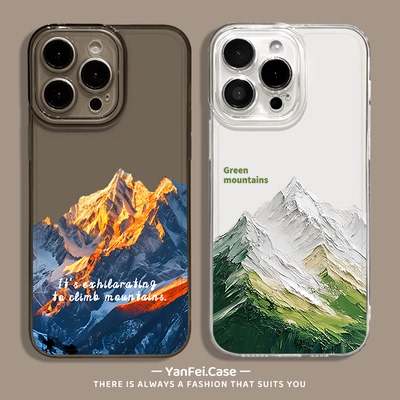 油画山峰适用opporeno13手机壳12/11透明15/x9/14/x300新款小众findx8spro情侣vivox200promini/s20高级s30套