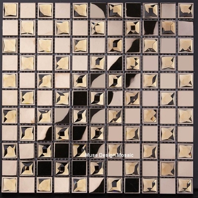 3D Convex Rose Gold Metal diamond mirror glass mosaic tiles