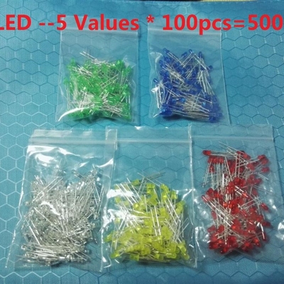 5 values * 100pcs =500pcs 3MM 5MM Led diode kits White Red G