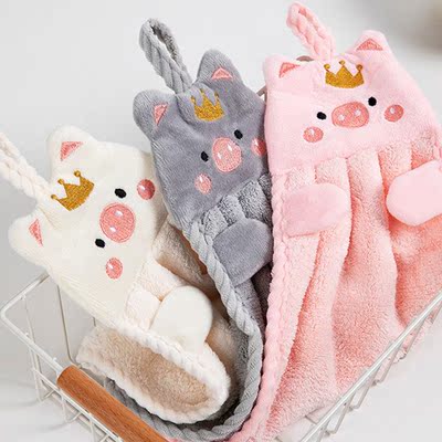 1Pcs  Soft Korean Style Hand Towel Cartoon Pig Embroidery Ha