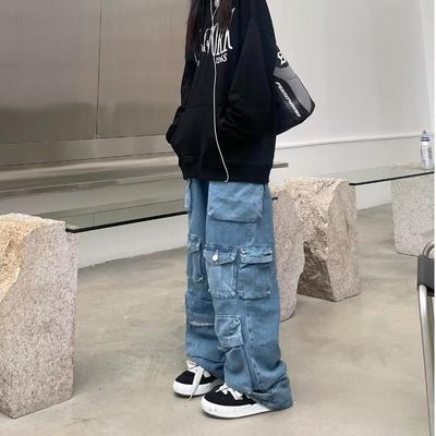 washed all-match jeans light-colored simple zipper Womens