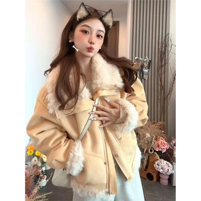 韩系翻领皮毛一体外套女2