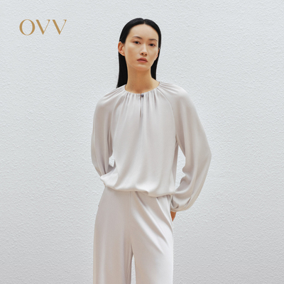 OVV春夏女装光泽雅致三醋酸宽松插肩袖休闲衬衫上衣GNSAJ14007A