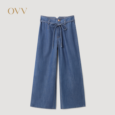 OVV2026秋冬新款女装经典系带设计棉质休闲阔腿牛仔裤GKNAJ36101A