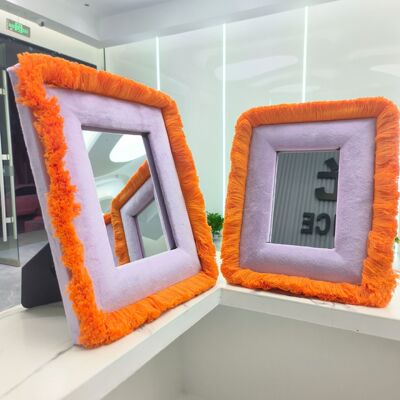 毛绒镜子化妆镜密度板mdf包绒布水晶柔方形中空欧美双色678寸跨境