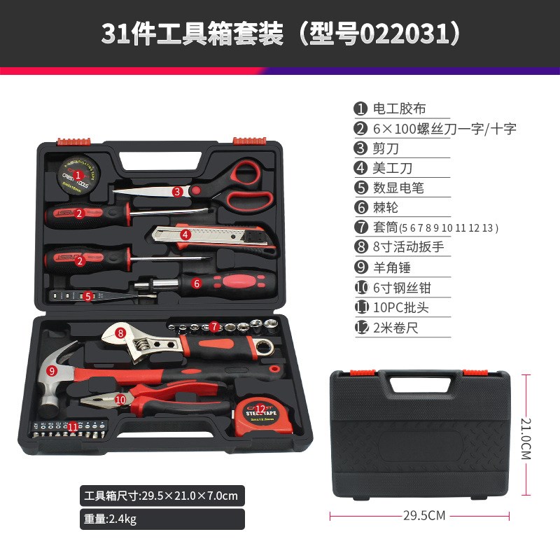 德国原装瑞德 家用工具套装多功能五金工具箱 日常维修理31件组合