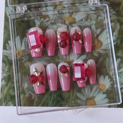 【冰糖杨梅】透钻爆闪渐变穿戴甲手工高级显白乌梅子酱SY轻奢美甲