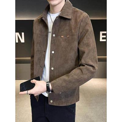高端品牌麂皮绒外套男士春秋季2025新款潮流帅气翻领休闲夹克男潮