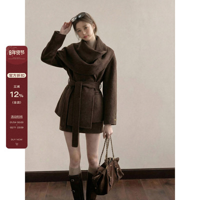 欧阳喜甄选“摩卡巴菲”2025新款深冬独特超好看呢子大衣毛呢外套