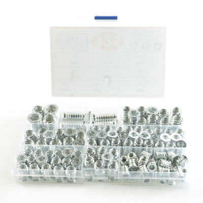 66pcs-100pcs-125pcs铁镀白锌沉头内外牙带介螺母 M6M8M10套装