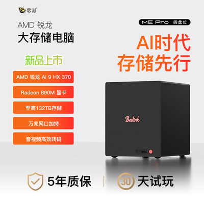 「AI时代 存储先行」零刻ME Pro四盘位 AMD锐龙AI 9 HX370大存储电脑132TB超静音存算AI PC万兆网口迷你主机