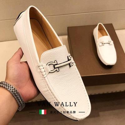 VAN WALLY英伦风豆豆鞋男真皮夏季2025新款商务休闲一脚蹬男皮鞋