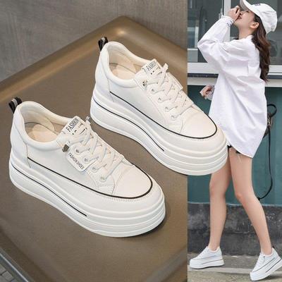 香港潮牌内增高小白鞋女2025春季新款真皮厚底一脚蹬8cm小个子老