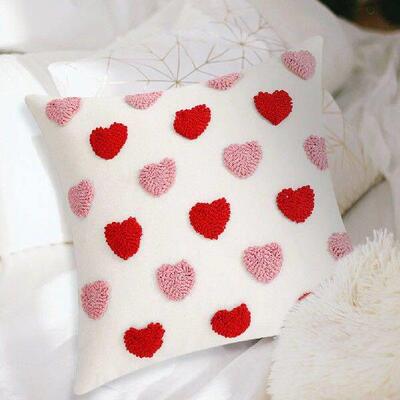2Pcs Heart Pattern Pillow Cover Embroidery Heart Pillowcase