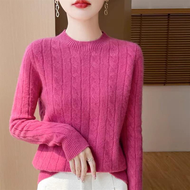 韩系少女感 麻花毛衣针织衫复古内搭圆领上衣秋冬加厚打底衫2025