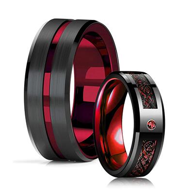 8mm Red Groove Beveled Edge Stainless Steel Celtic Dragon Ri