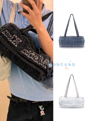 复古毛边牛仔贴布单肩包