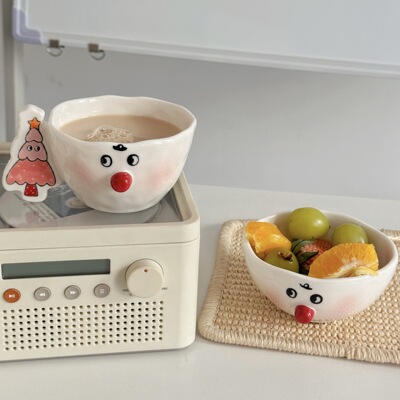 Cute ceramic tableware funny little red nose student breakfast yogurt bowl cereal bowl rice bowl dessert home gift