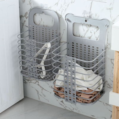 Minimally Wall Mounted Foldable Storage Basket for Dirty Clothes, Home Bathroom Washing Machine, Non Perforated Sorting