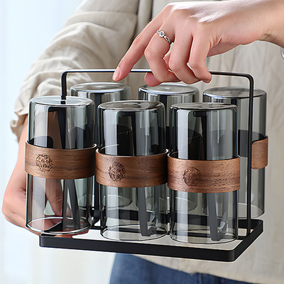 High borosilicate glass water cup, simple household wooden buckle single-layer cup, office hospitality heat-resistant g