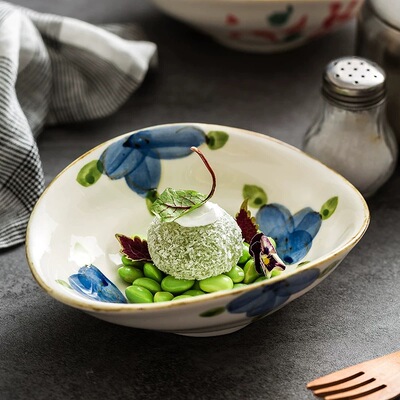 Japanese style high-value plates, ceramic tableware, retro breakfast plates, shallow mouthed bowls, hand-painted irregu