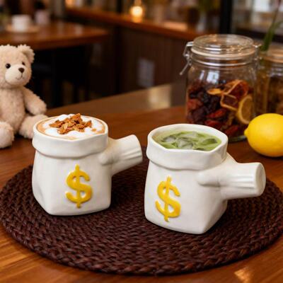 Money Bag Ceramic Mug Latte Coffee Cup Latte Cup Gift Set for Boyfriend and Girlfriend Birthday Gifts