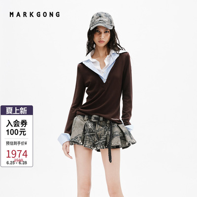 MARKGONG多层领长袖针织