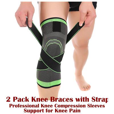 2 Pack Knee Braces with Strap for Best Fit Injury Recovery