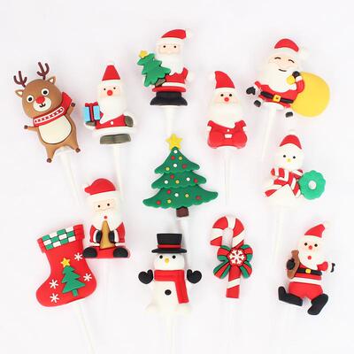 10pcs Christmas cake decoration plug-in elderly elk snowman