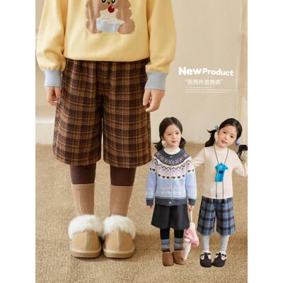 小O宝Okids童装宝宝冬季叠穿裤子女假两件2025新款女童保暖格子裤