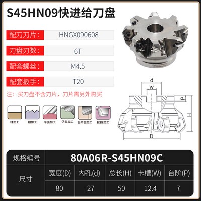 S45HN09平面重切削铣刀盘 HNGX0906刀片45双面12角替代普拉米特