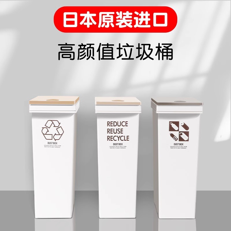 日本进口Asvel分类垃圾桶北欧风ins厨房客厅带盖家用大容量组合装
